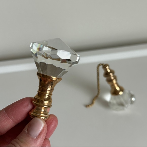 Accents | 2 Crystal Fan Pulls Faceted Glass Prisms Chain Brass Vintage ...